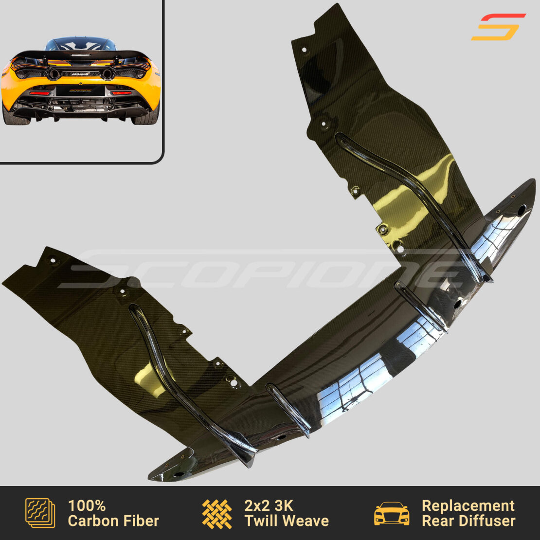 Scopione Carbon Fiber Rear Bumper Diffuser for McLaren 720S