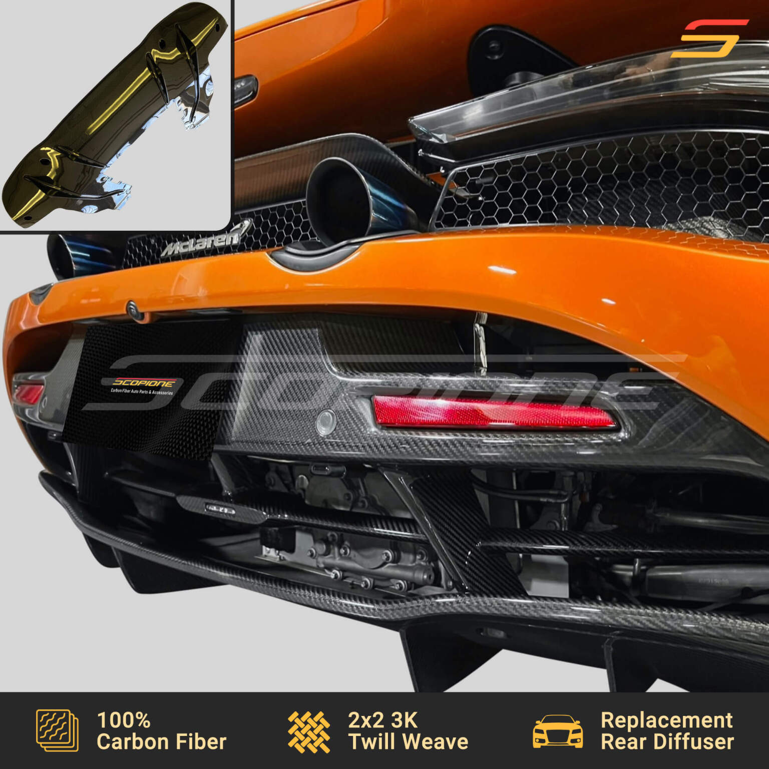 Scopione Carbon Fiber Rear Bumper Diffuser for McLaren 720S