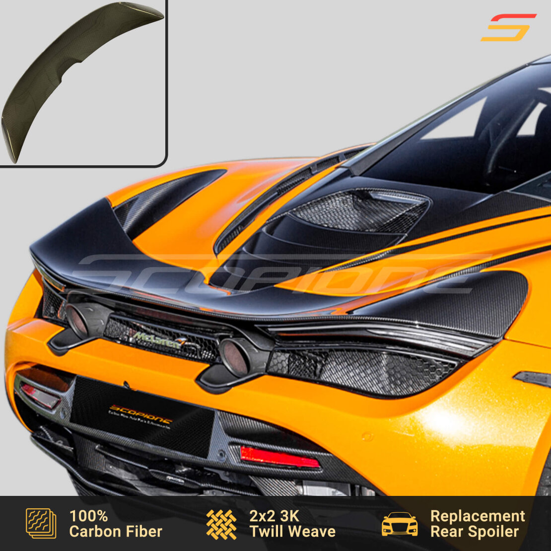 Scopione Carbon Fiber Replacement Spoiler for McLaren 720S