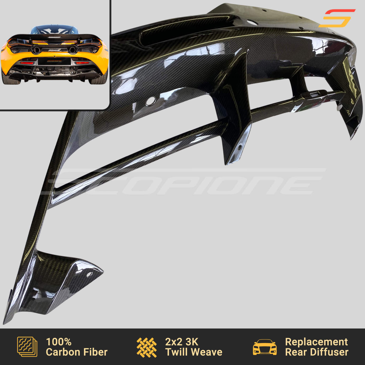 Scopione Carbon Fiber Rear Bumper Diffuser for McLaren 720S