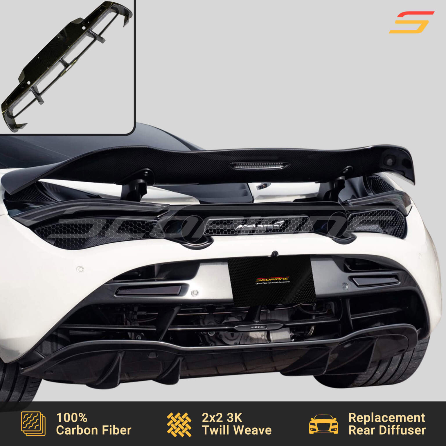 Scopione Carbon Fiber Rear Bumper Diffuser for McLaren 720S