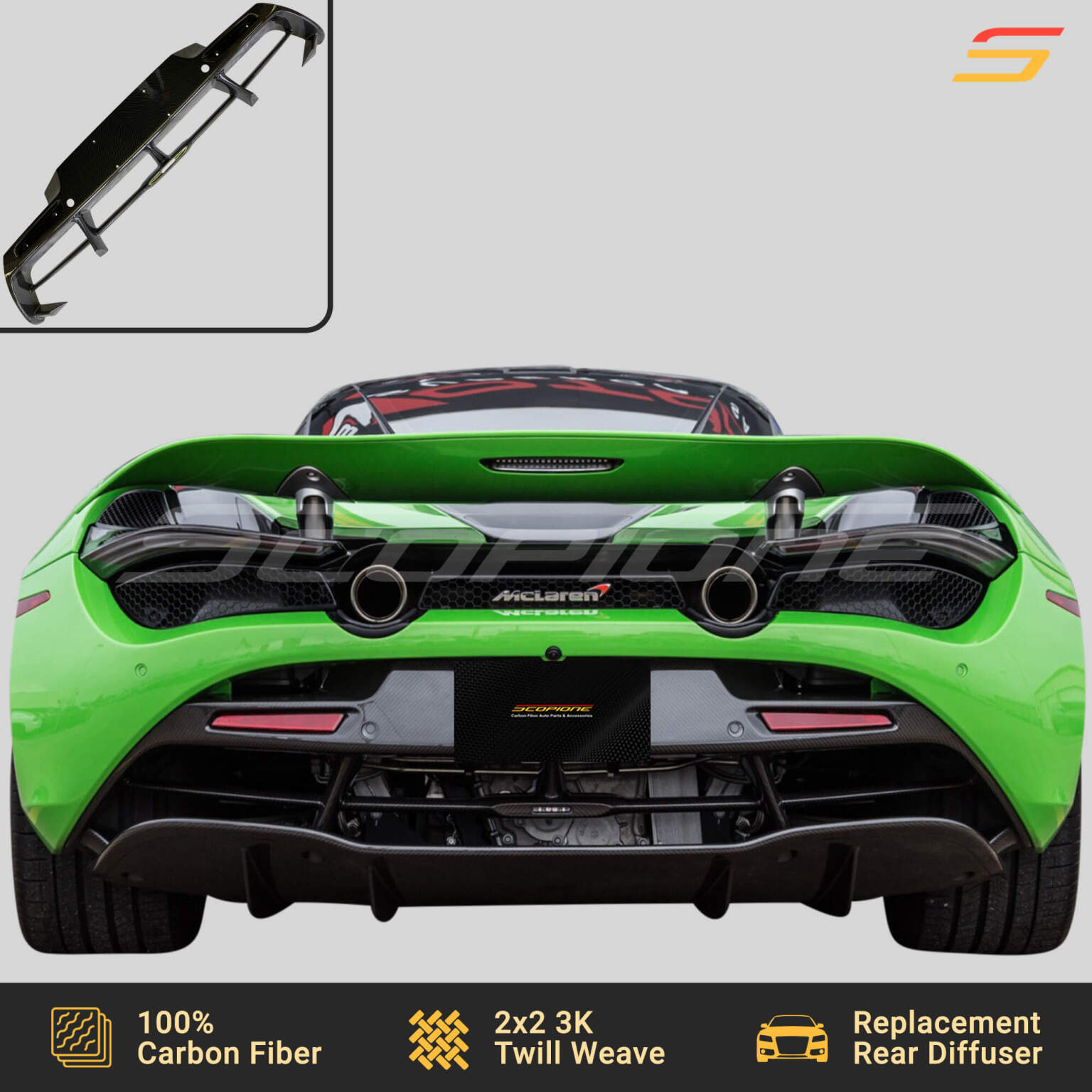 Scopione Carbon Fiber Rear Bumper Diffuser for McLaren 720S