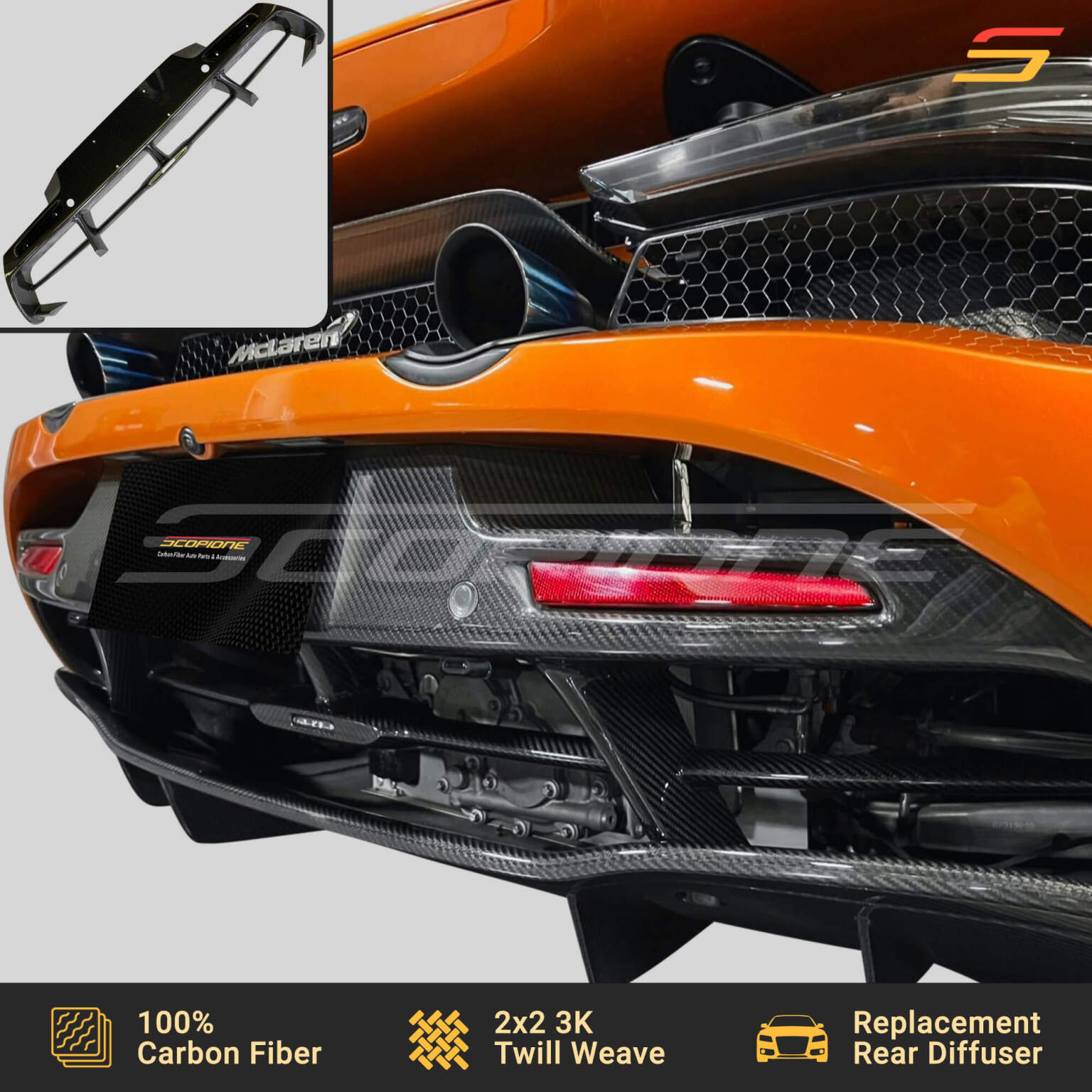 Scopione Carbon Fiber Rear Bumper Diffuser for McLaren 720S
