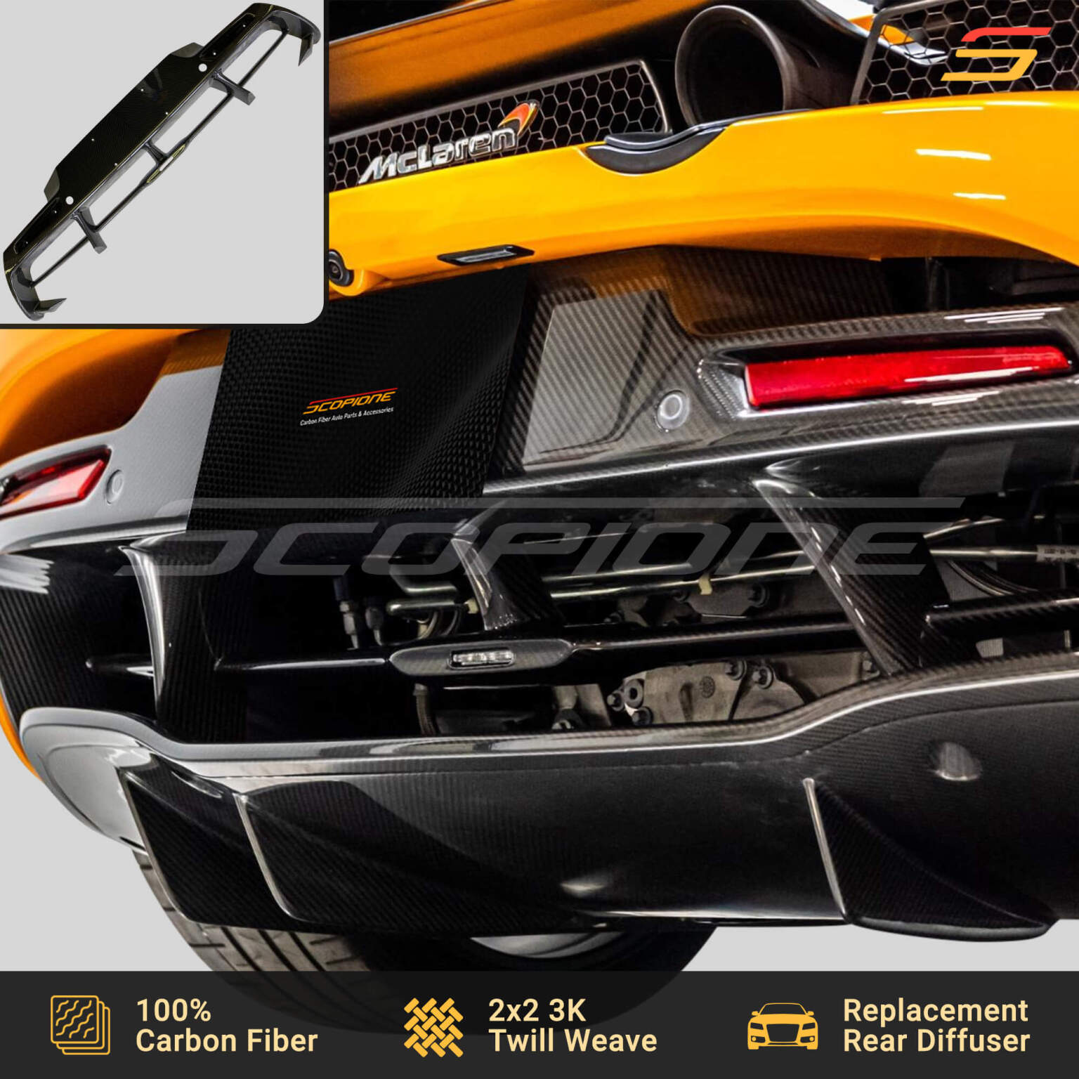 Scopione Carbon Fiber Rear Bumper Diffuser for McLaren 720S