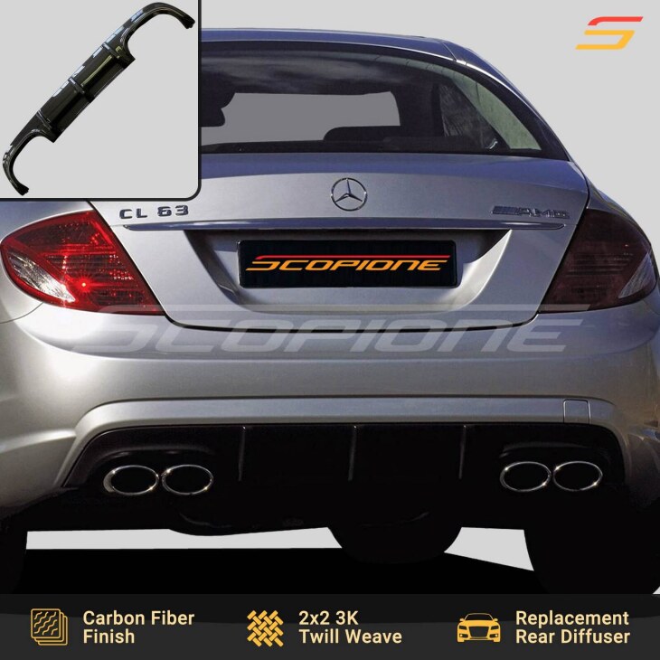 Scopione Carbon Fiber Rear Bumper Diffuser Valance for Mercedes CL63 CL65