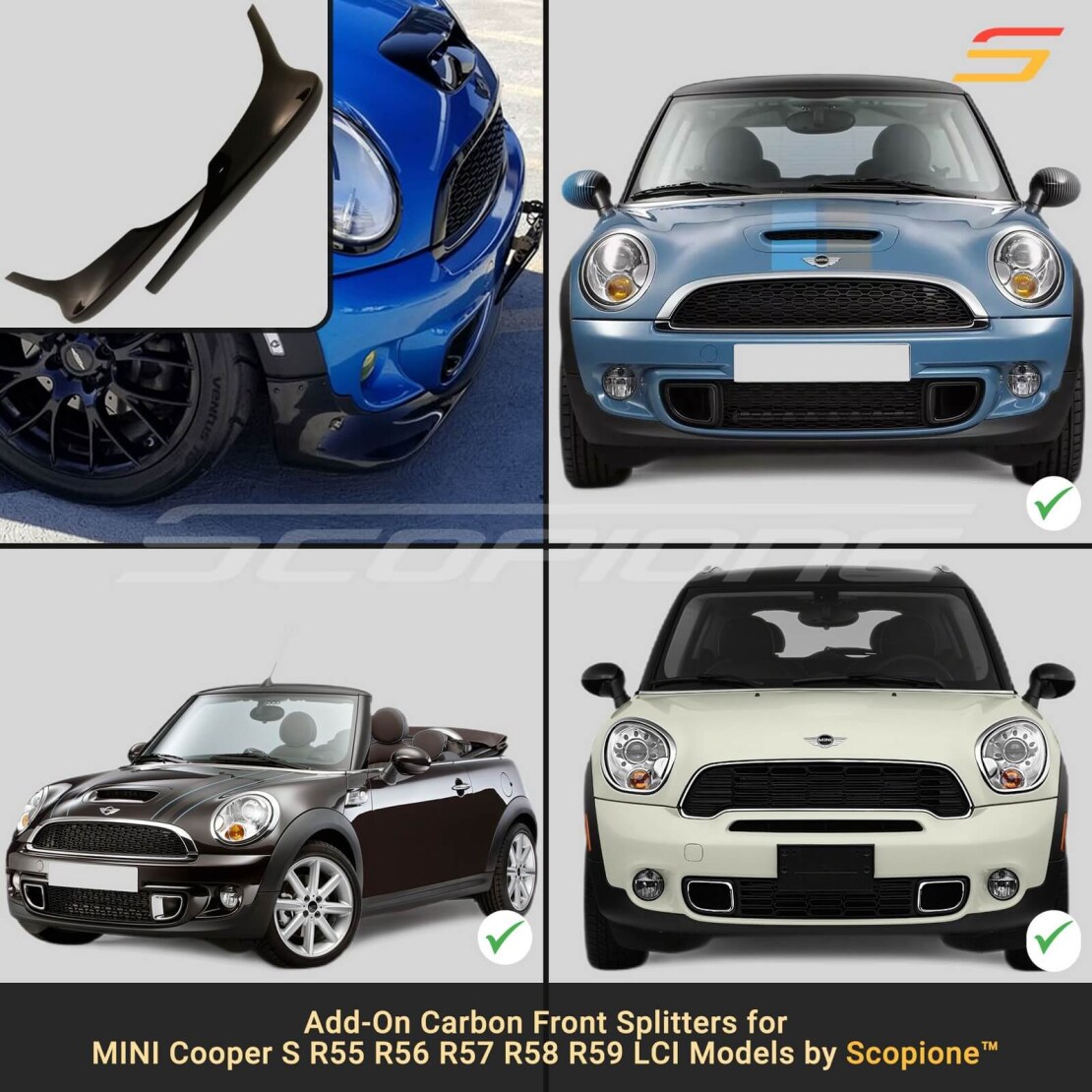 Scopione Carbon Fiber Front Bumper Splitters for MINI Cooper S