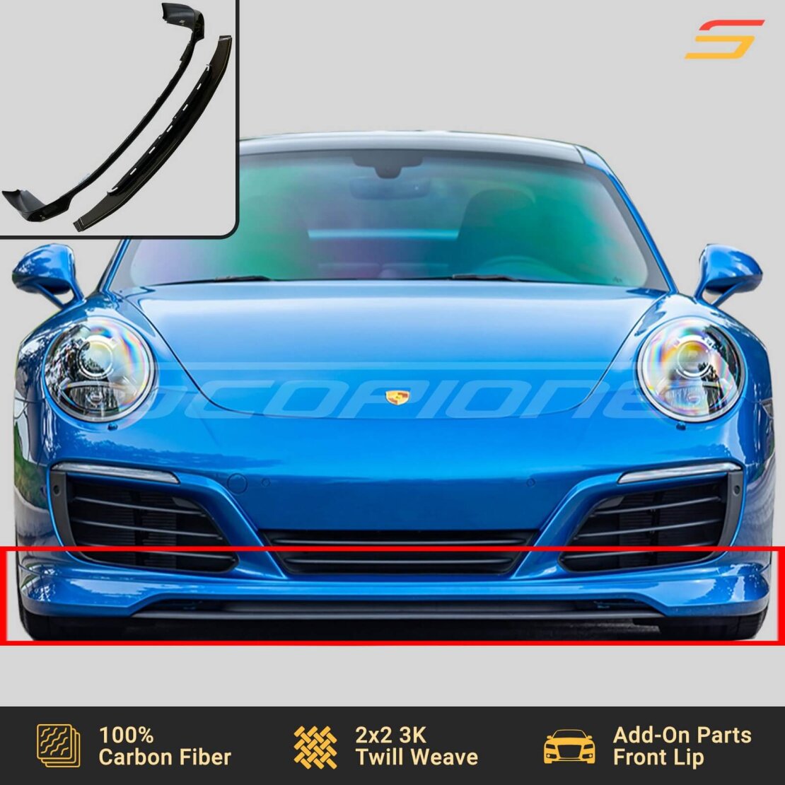 Scopione Carbon Front Bumper Add-On Lip for Porsche 911 991 Carrera