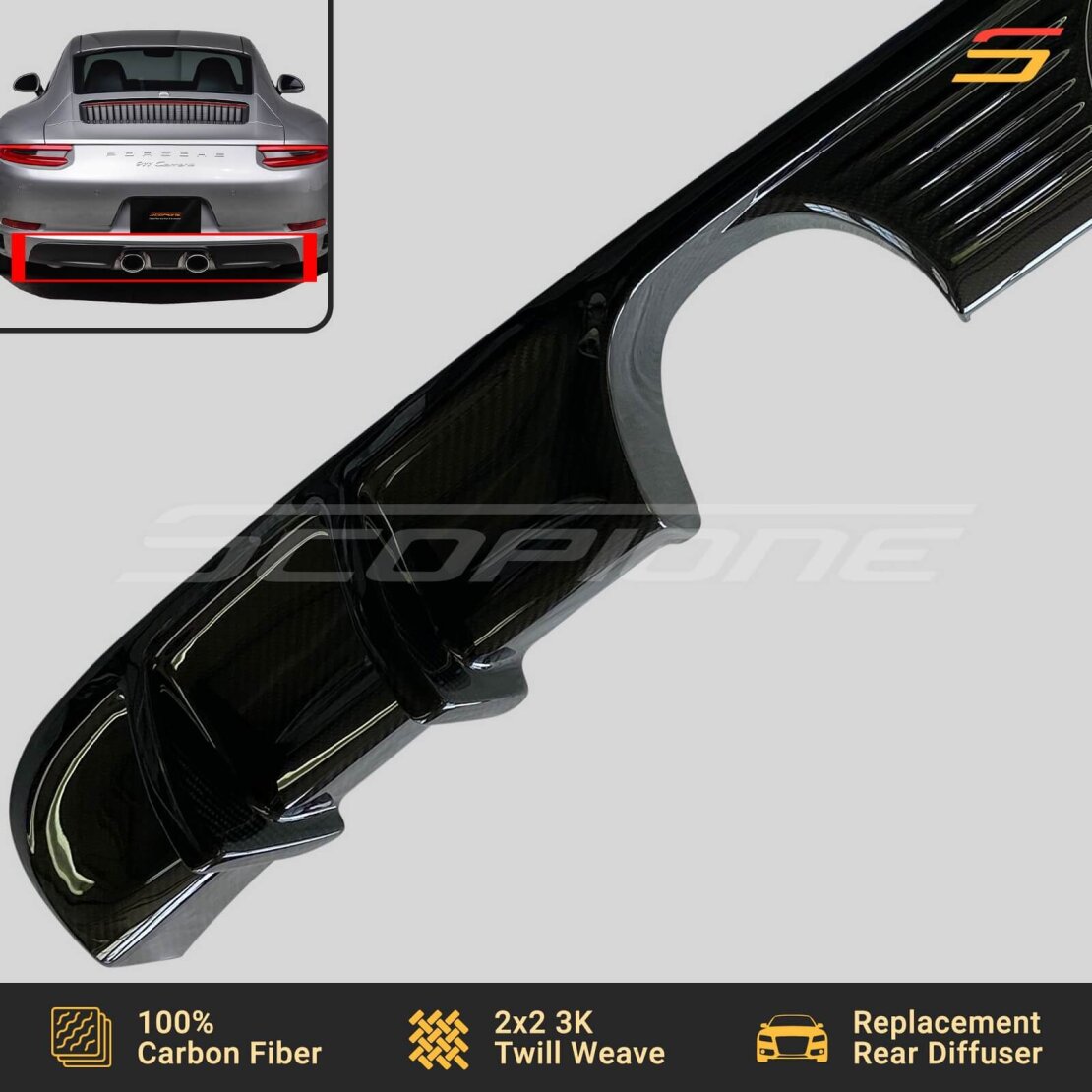 Scopione Carbon Fiber Bumper Diffuser Valance for Porsche 911 991.2 GTS
