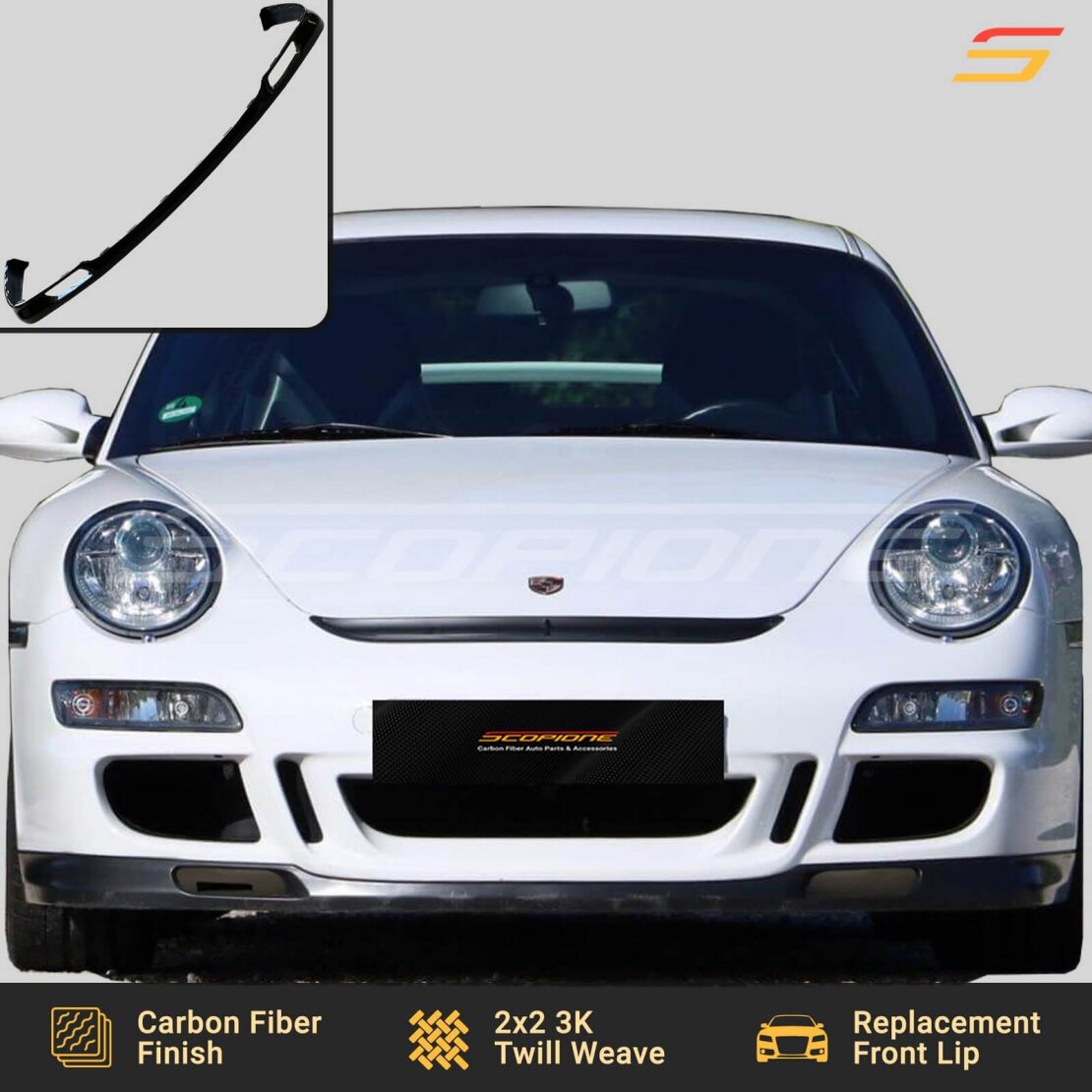 Scopione Carbon Fiber Bumper Lip Splitter for Porsche 911 997 GT3 Carrera