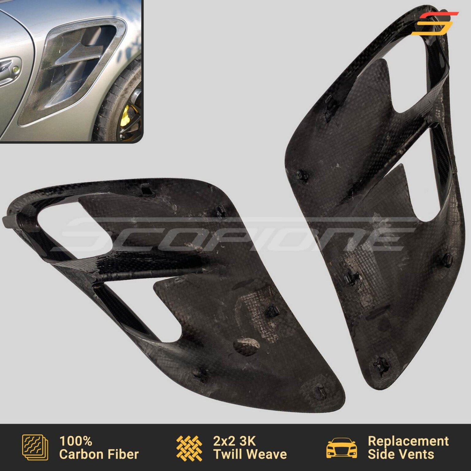 Scopione Carbon Fiber Rear Fender Air Scoops for Porsche 911 997 Turbo