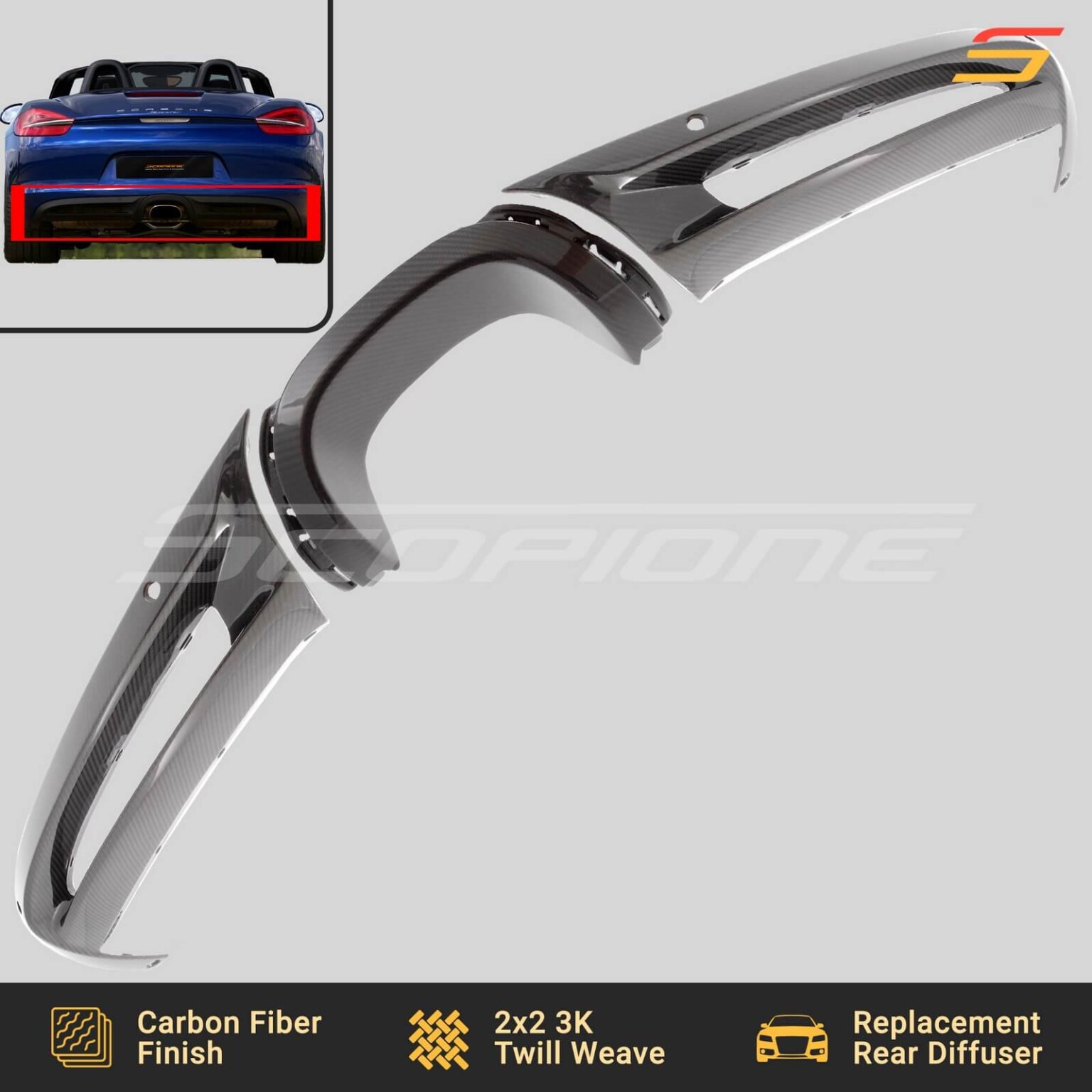 Scopione Carbon Fiber Rear Bumper Diffuser for Porsche Boxster Cayman 981