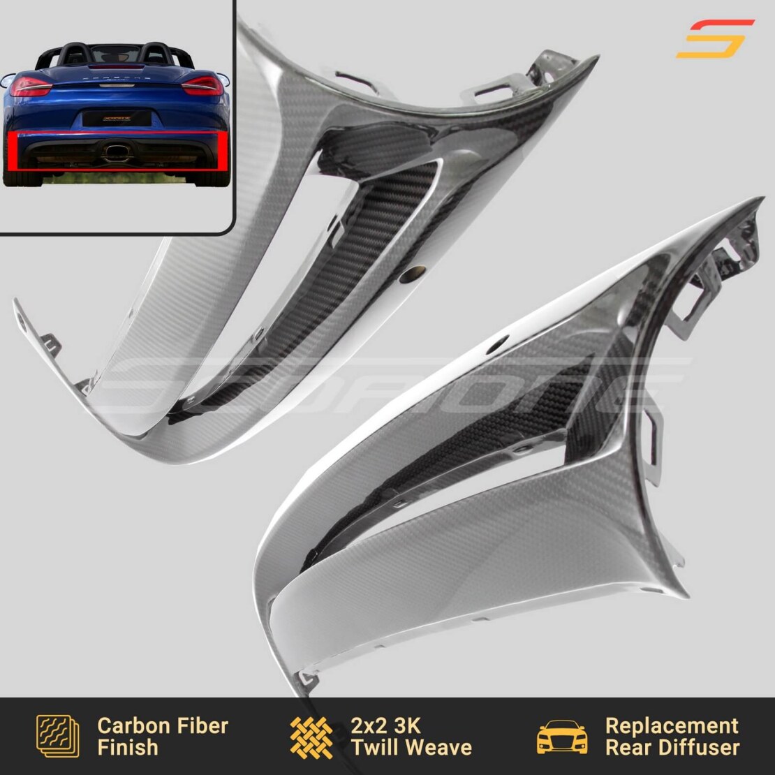 Scopione Carbon Fiber Rear Bumper Diffuser for Porsche Boxster Cayman 981