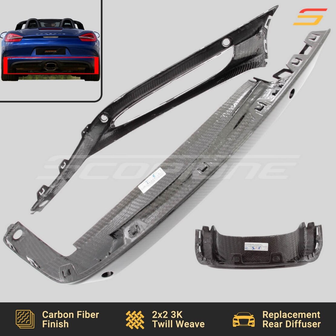 Scopione Carbon Fiber Rear Bumper Diffuser for Porsche Boxster Cayman 981